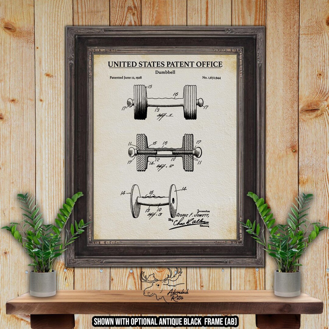 Dumbbell Patent Print - Home Gym Poster - 1928 Weightlifting Invention ...