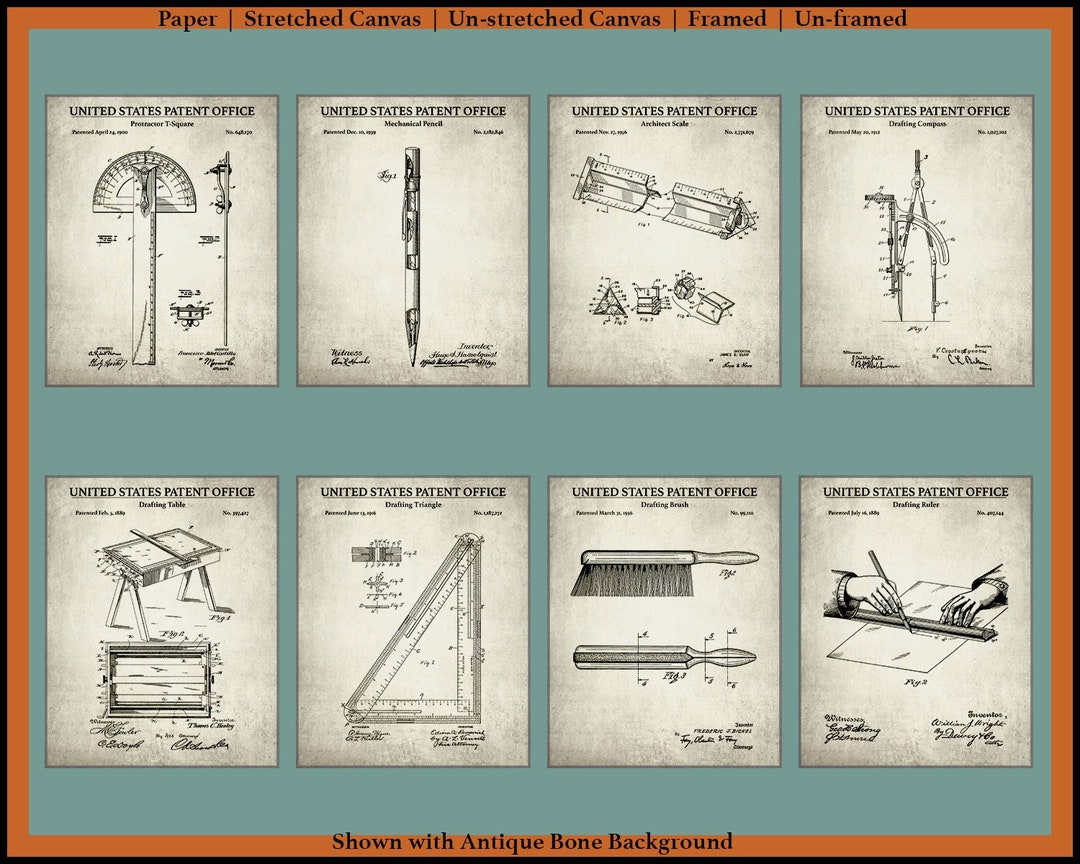 Architect Patent Print Set of 8 Drafting Invention Blueprints Civil ...