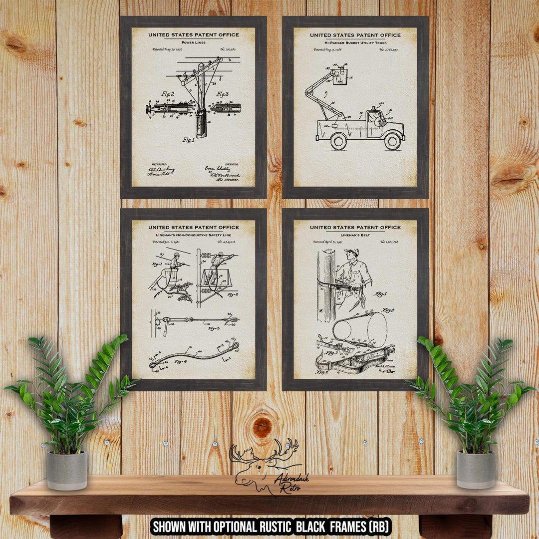 Lineman Patent Print Set of 4 - Vintage Lineman Poster Set - Lineman ...