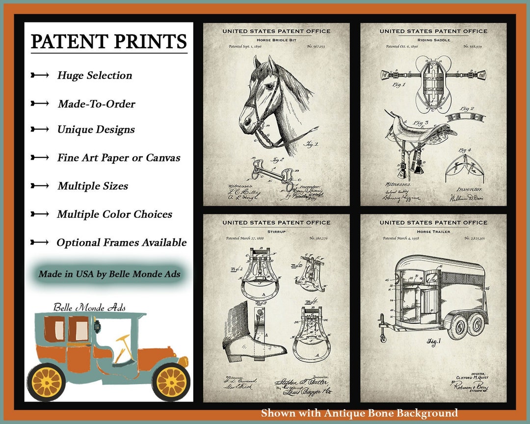 Vintage Horse Owner Set of 4 Patent Prints Horse Owner Gift Equestrian ...