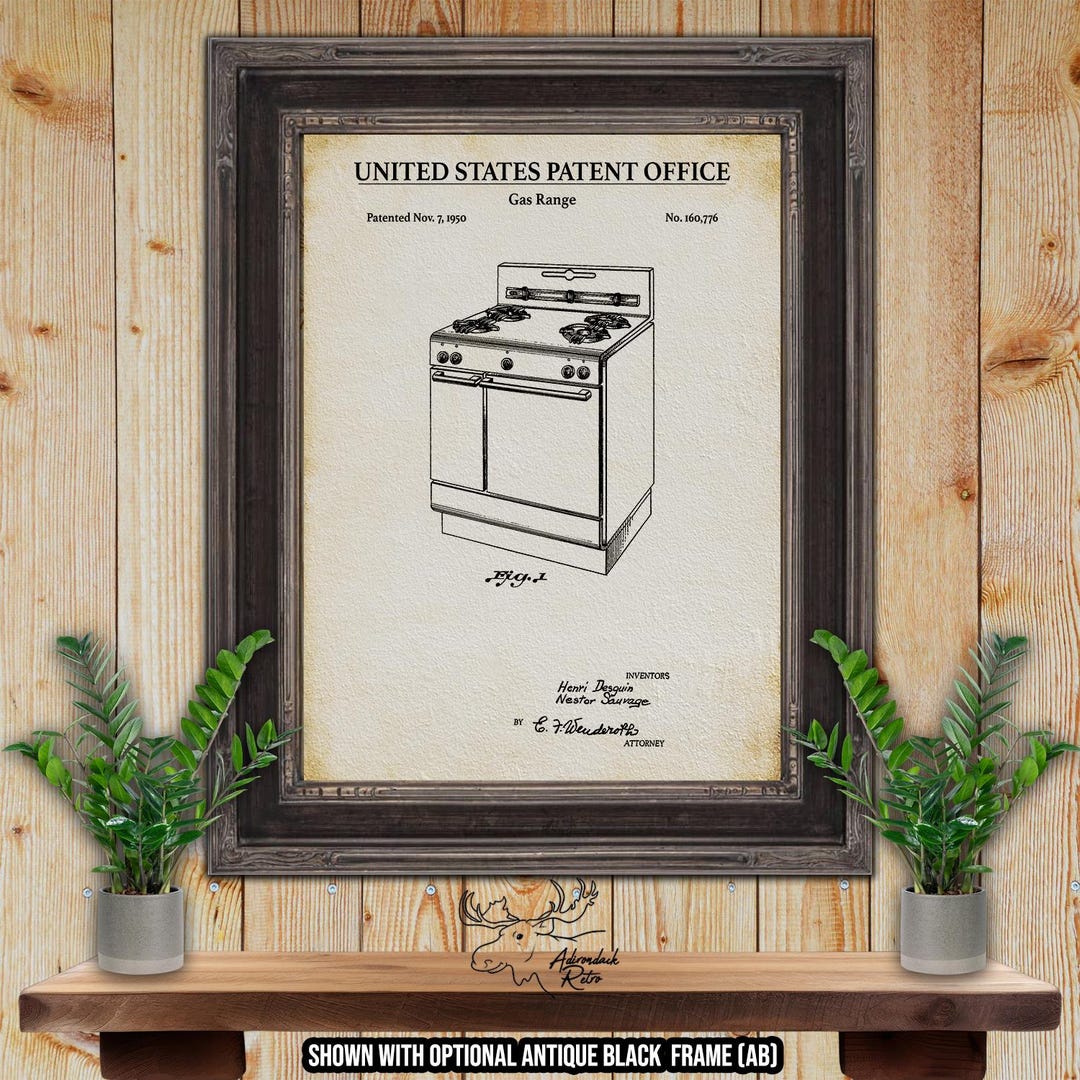 Gas Range Patent Print - 1950 Kitchen Appliance Illustration - Kitchen ...