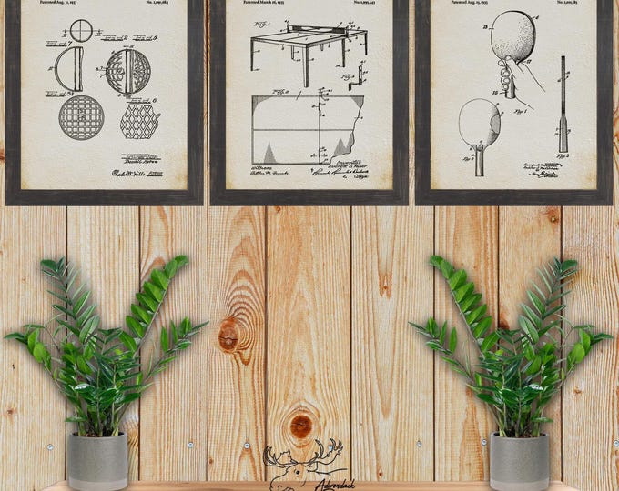 Ping Ping Table Tennis Game Room Wall Decor Set of 6 Blueprints Art ...