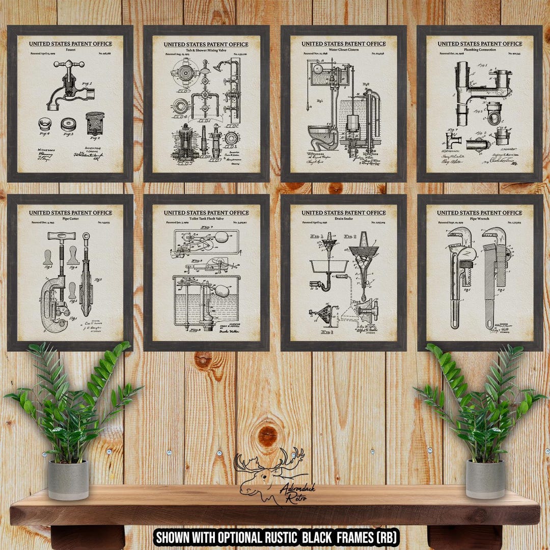 Plumbing Patent Print Set of 8 - Retro Plumbing Inventions - Plumber ...