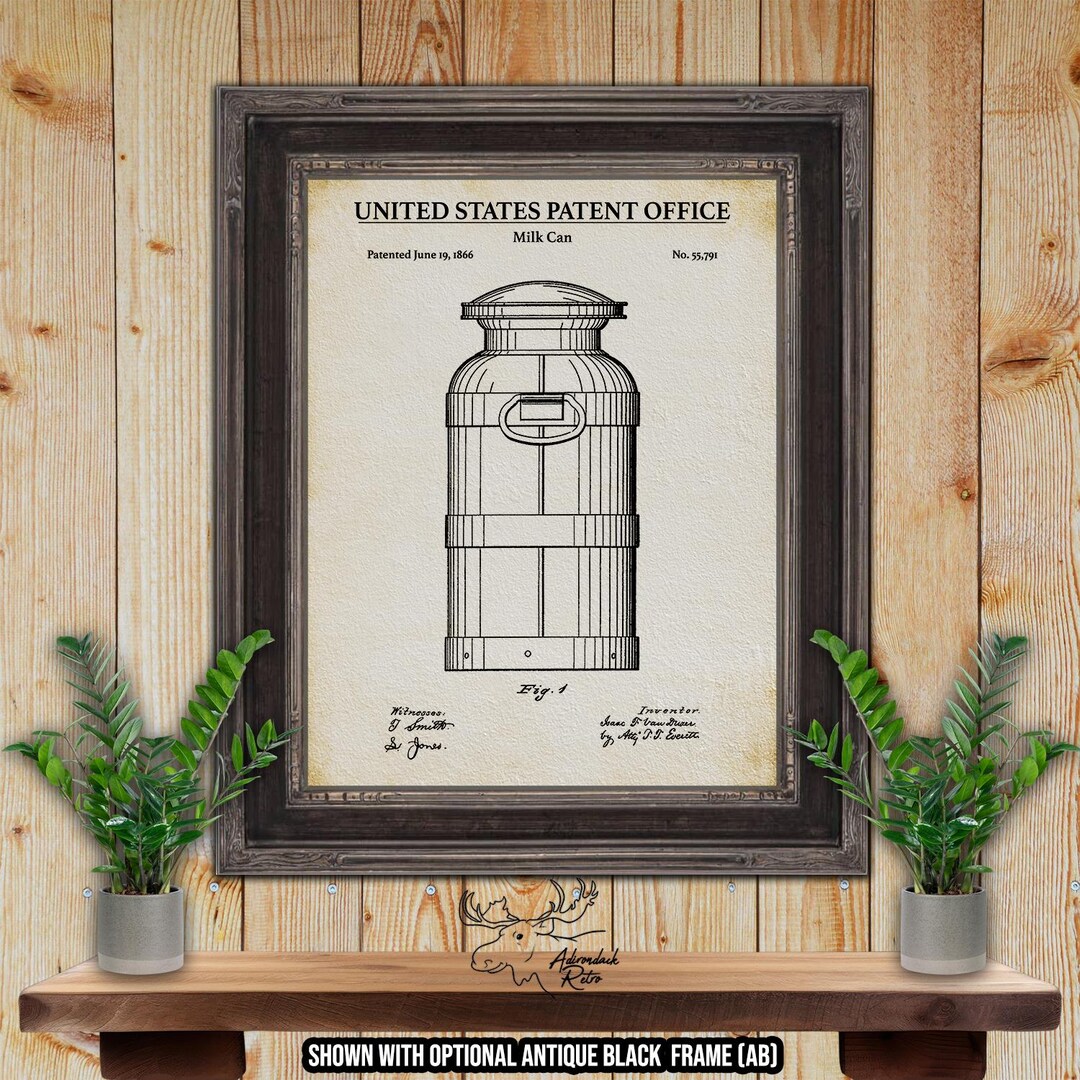 Milk Can Patent Print - 1866 Dairy Farming Invention - Rustic Farming ...
