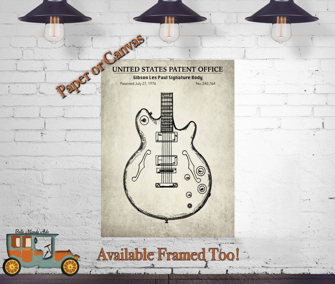 1976 Vintage Guitar Body Patent Print Historical Guitar Invention Print ...