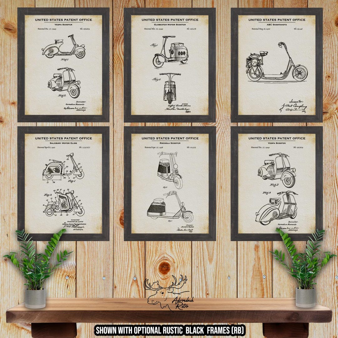 Scooter Patent Print Set of 6 Moped Poster Set Retro Scooter Inventions ...