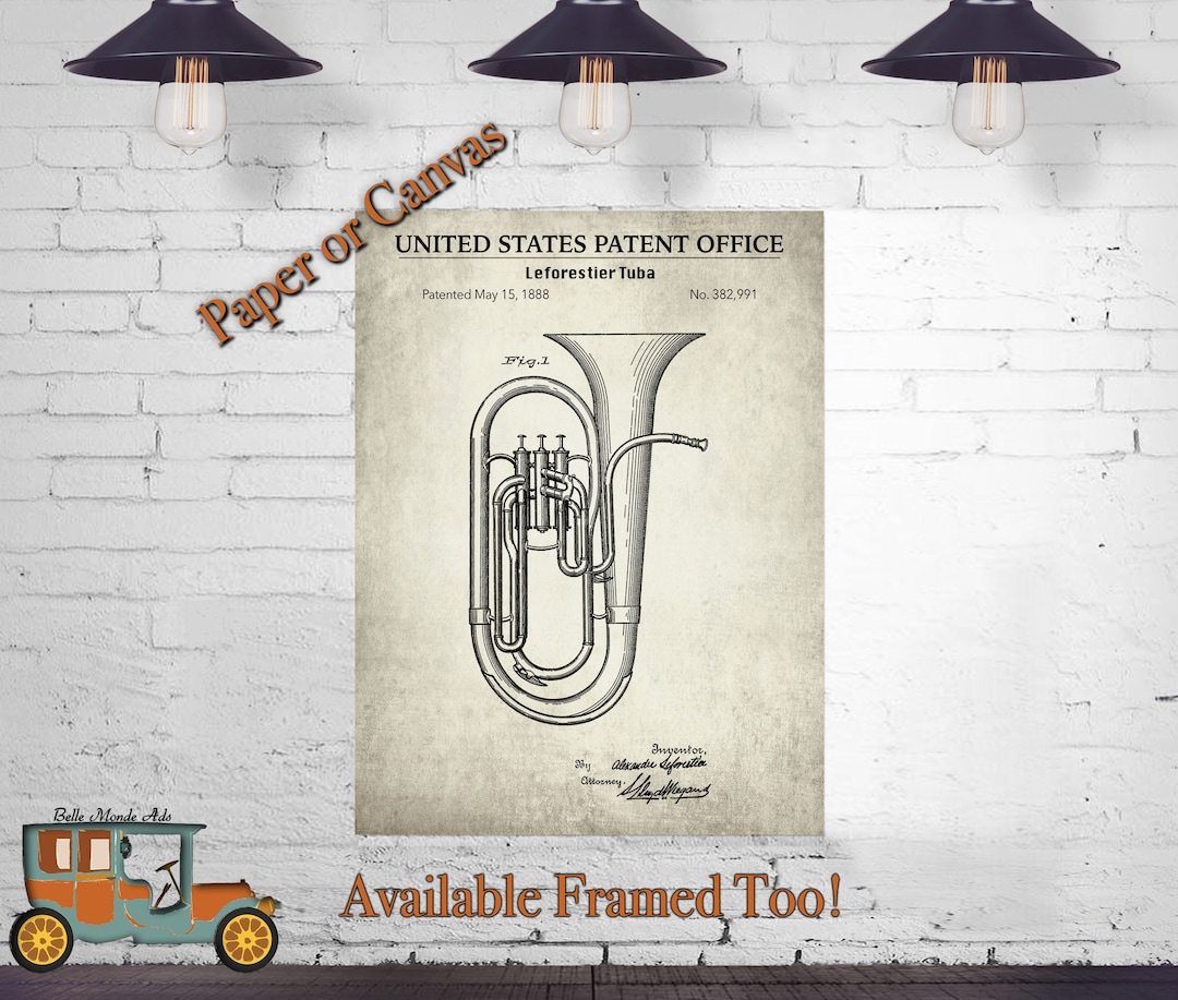 1888 Vintage Tuba Patent Art Print Historical Tuba Invention Tubaist ...