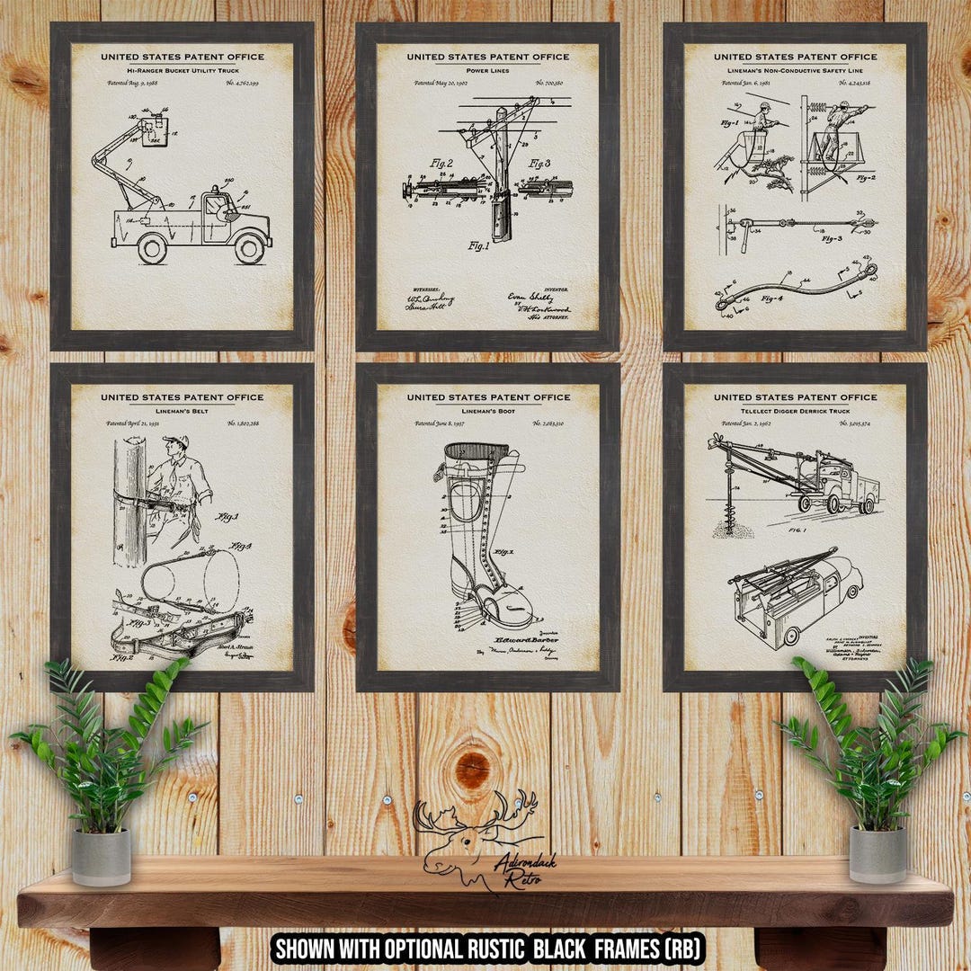 Lineman Patent Print Set of 6 - Retro Lineman Poster Set - Lineman ...