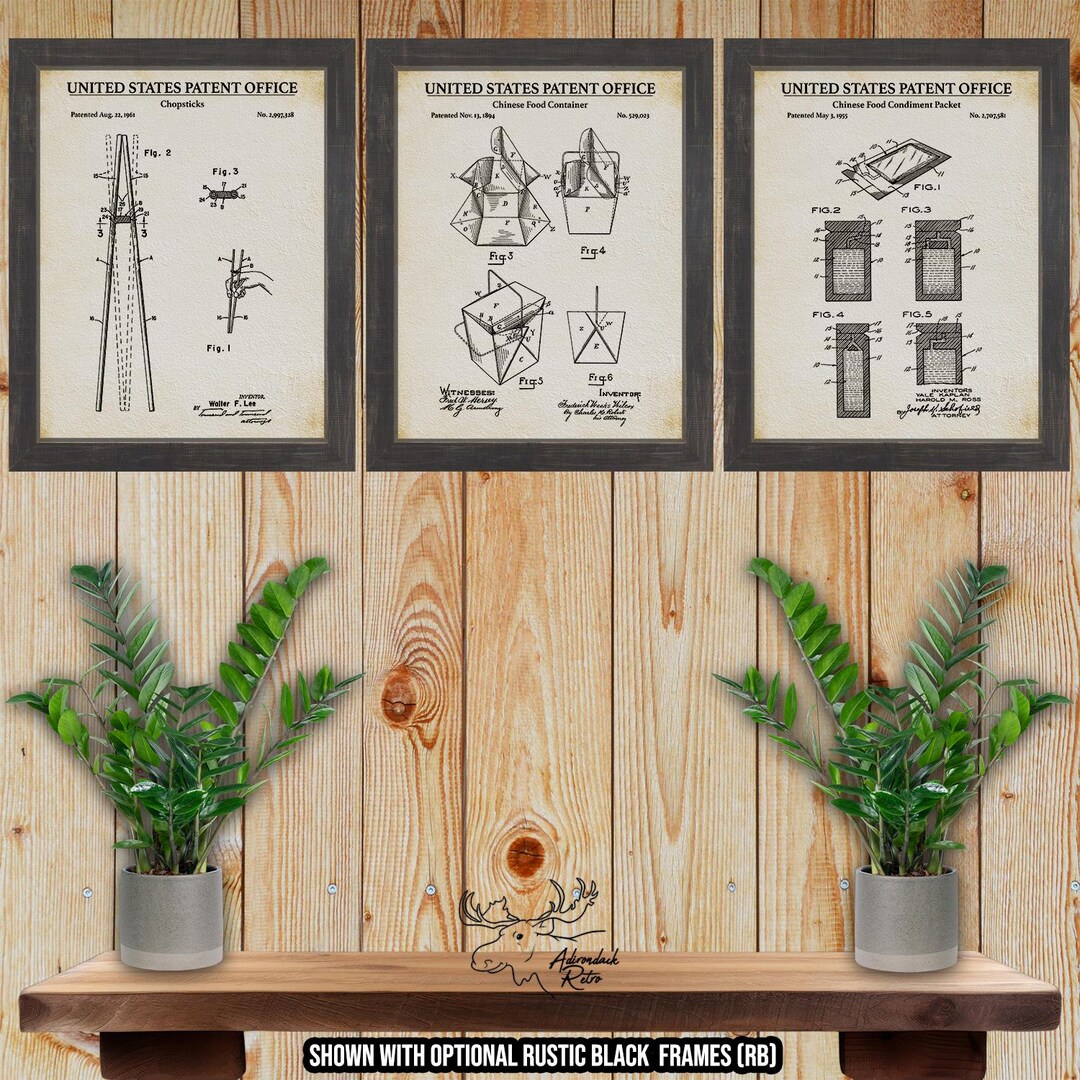 Chinese Food Patent Print Set of 3 - Chinese Food Posters - Kitchen ...