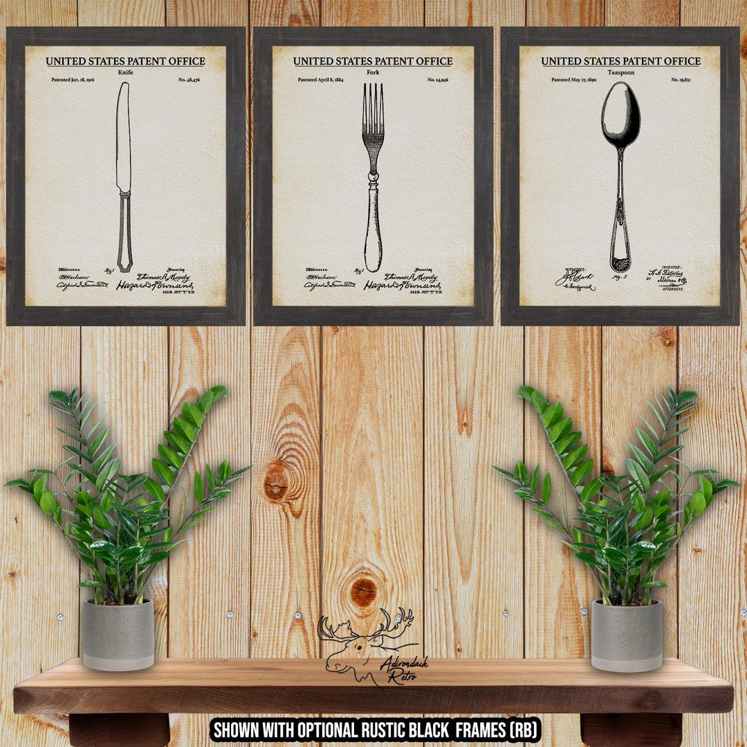 Cutlery Patent Print Set of 3 - Silverware Poster - Kitchen Utensils ...