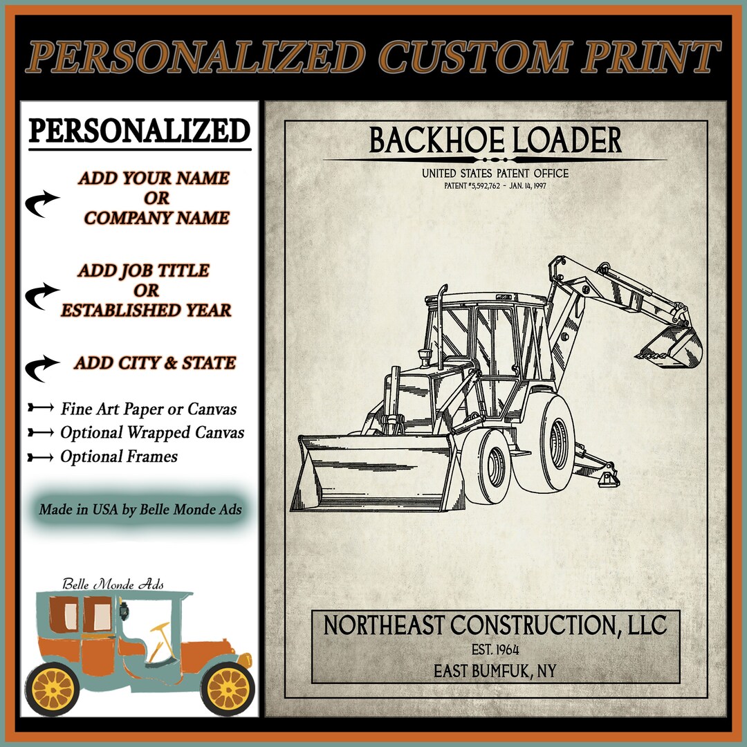 Personalized Backhoe Loader Patent Print Heavy Equipment Operator Gift ...