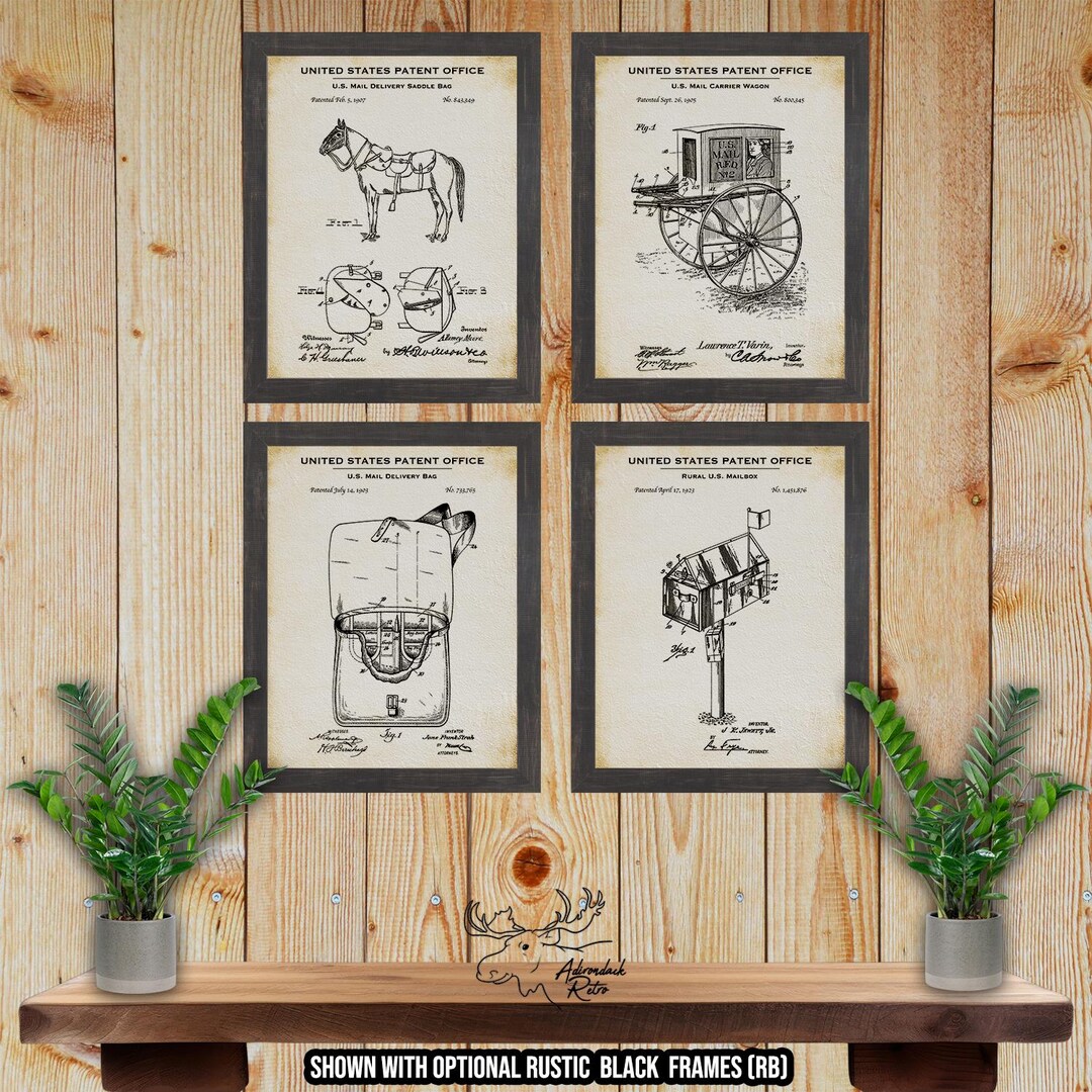 Mail Carrier Patent Print Set of 4 - Mailman Posters - Historic US ...