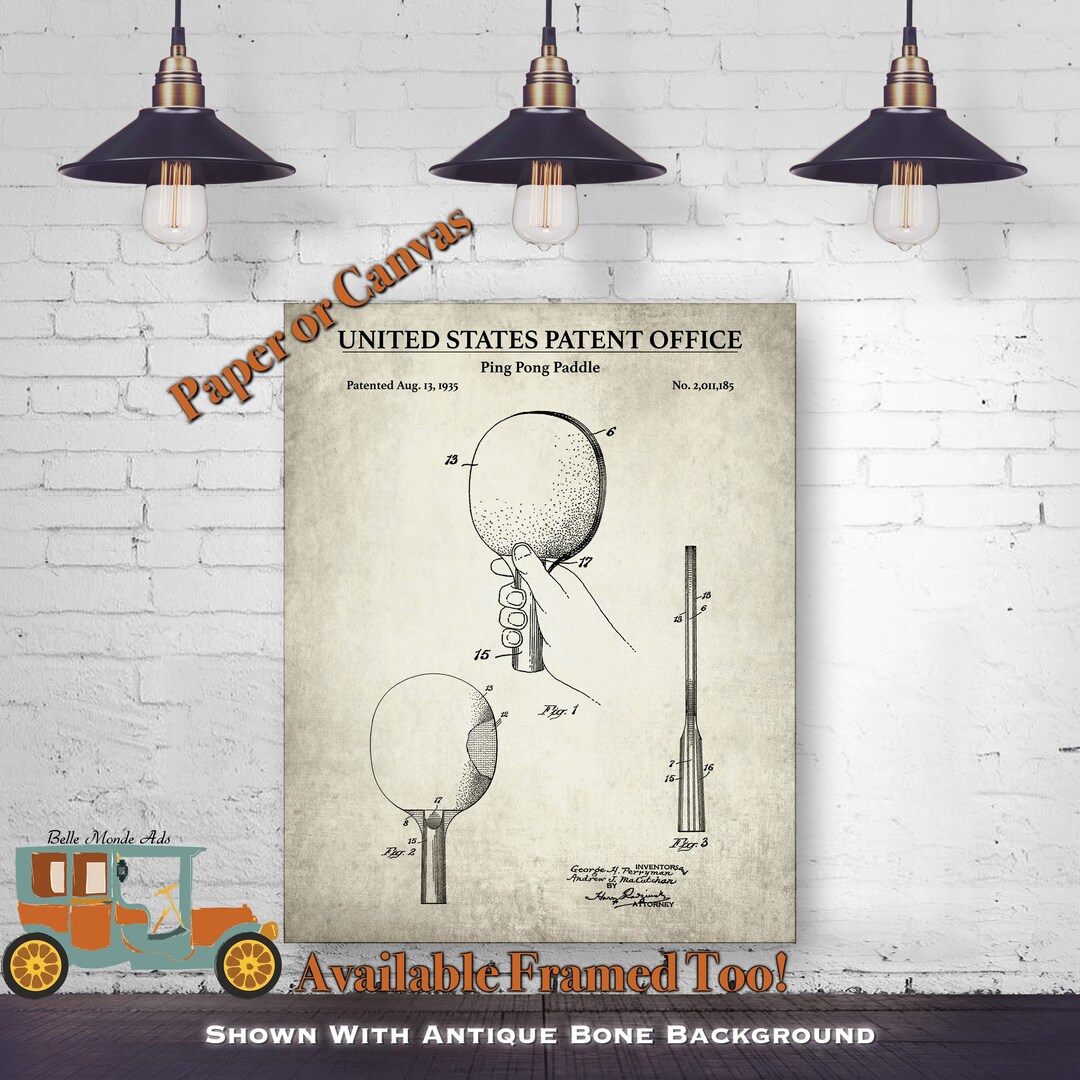 1935 Ping Pong Paddle Patent Art Print Historic Ping Pong Invention ...