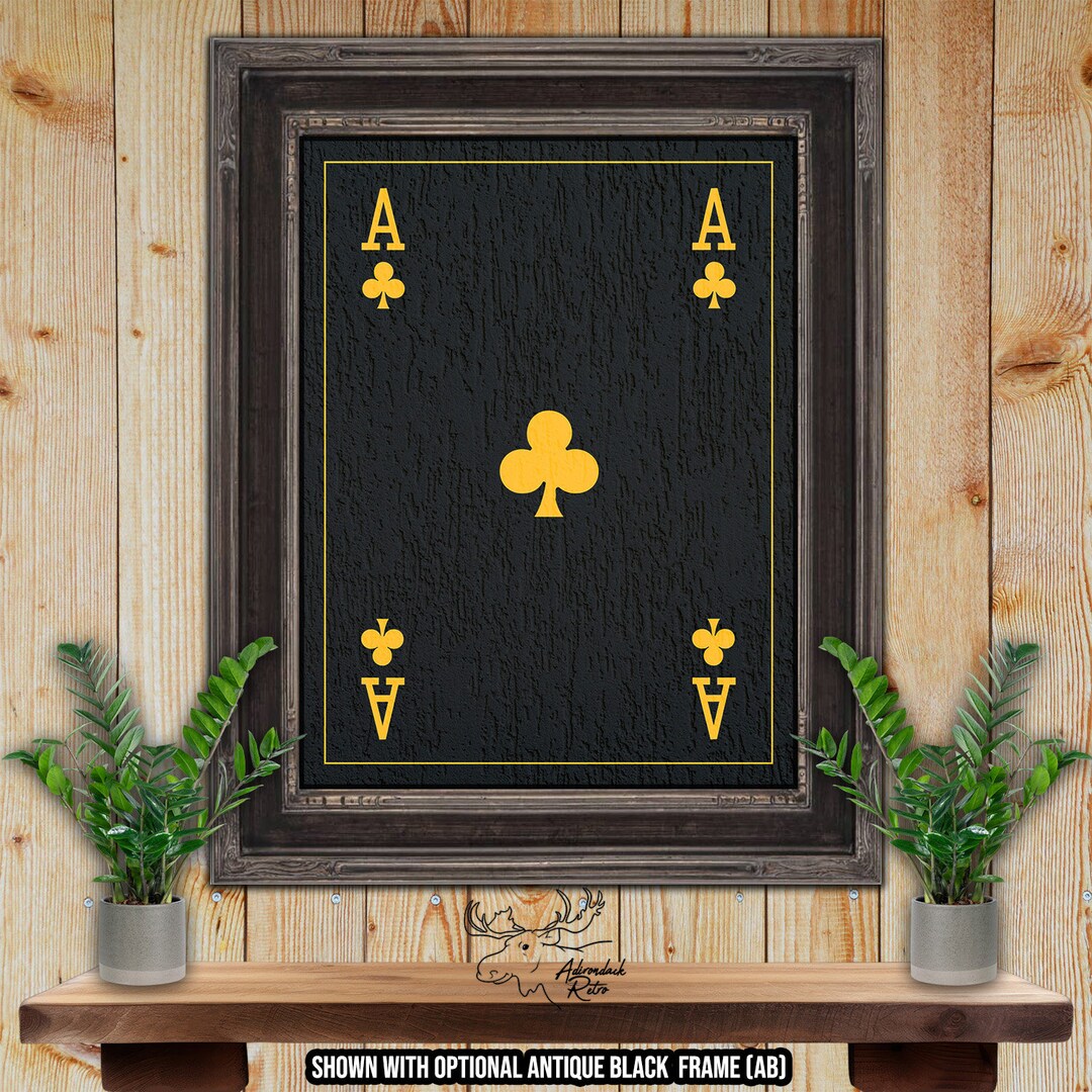 Ace of Clubs Playing Card Black & Gold Fine Art Print Man Cave Decor ...
