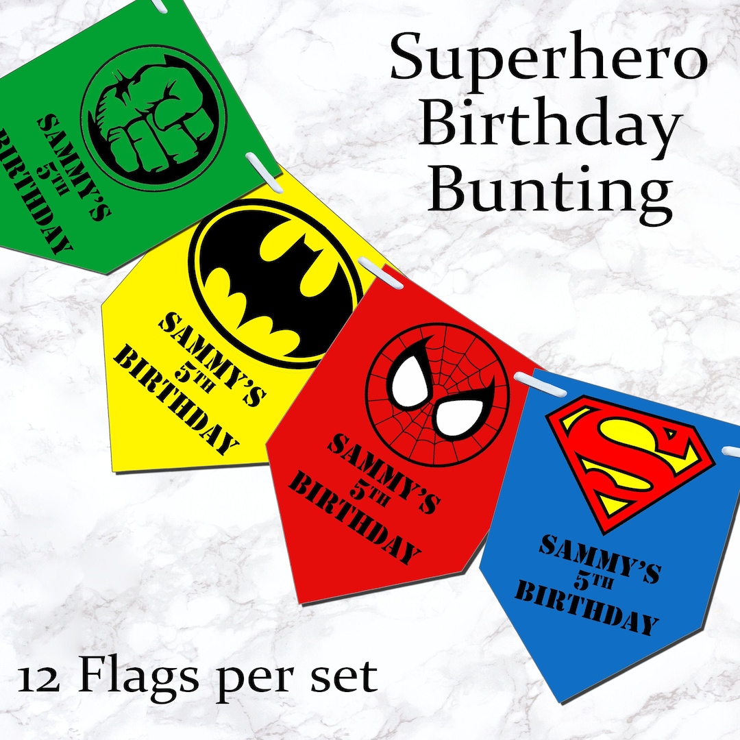Personalised Superhero Square Bunting Banner Birthday Party - Etsy