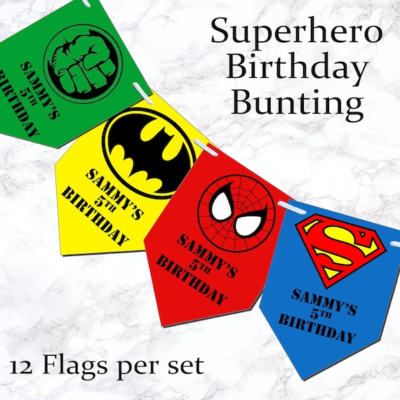 Personalised Superhero Square Bunting Banner Birthday Party | Etsy UK