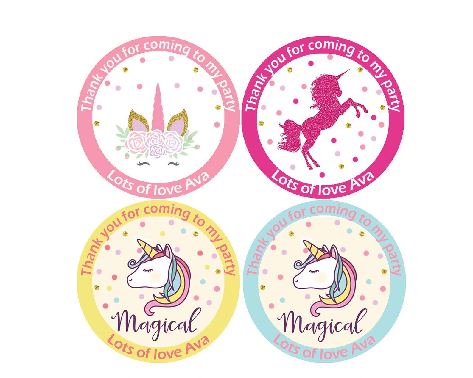 Personalised Unicorn Birthday Stickers for Party Thank You - Etsy UK