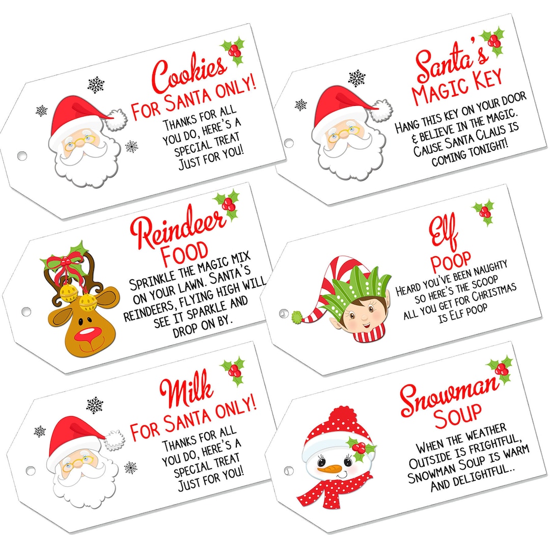 Christmas Labels Magic Reindeer Food Santas Key Milk Snowman Soup Elf ...