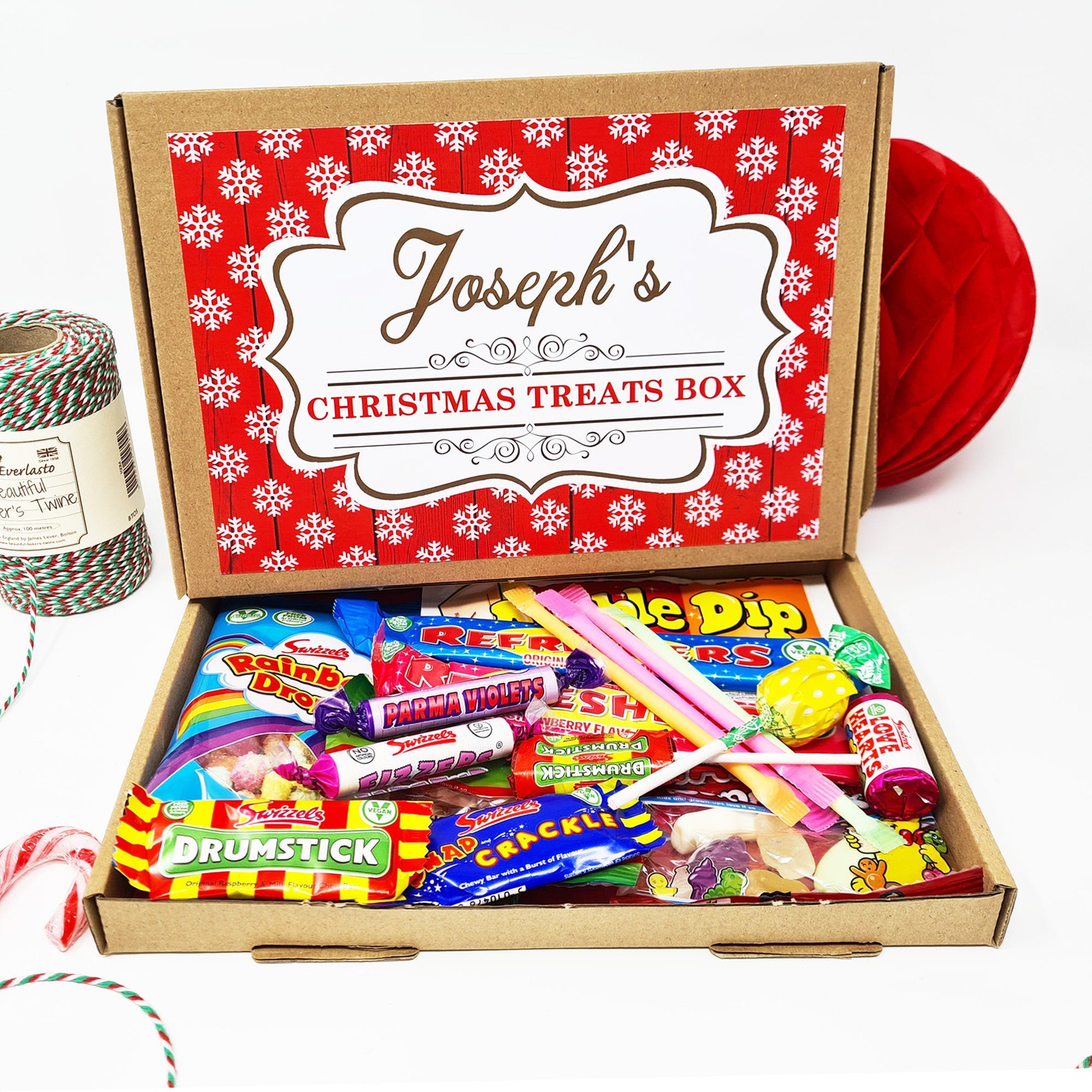 Personalised Christmas Treats Sweets Box Kids Gift Hamper Retro Vegan ...