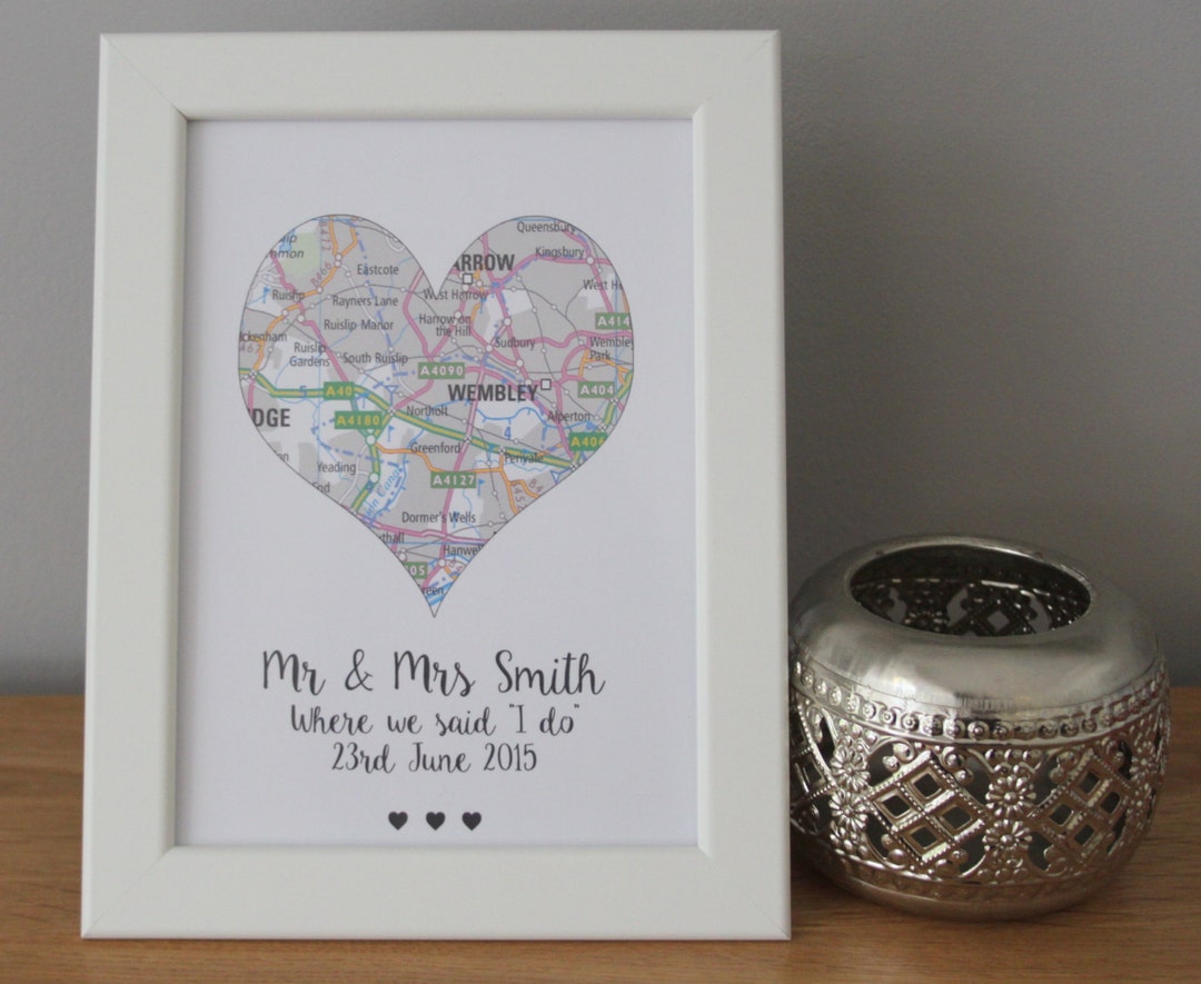 Personalised Love Heart Map Wedding Gift Couples Memory - Etsy