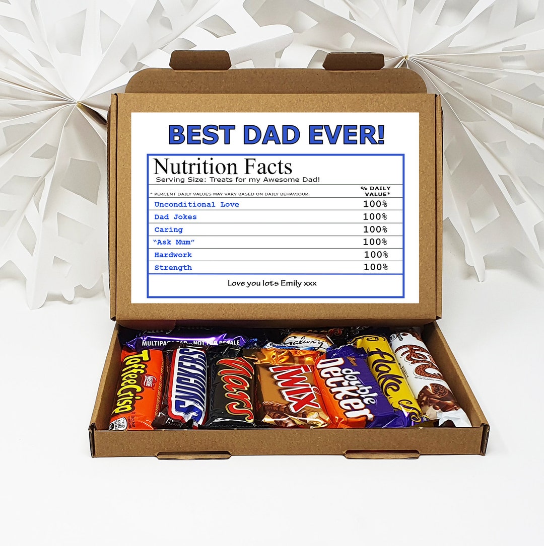 Personalised Fathers Day Best Dad Nutrition Facts Treat Box, Gift Tea ...