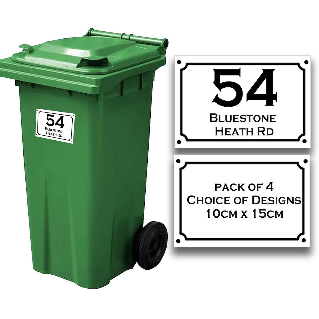 4 X Personalised Wheelie Bin Stickers – Custom Bin Number and Street ...