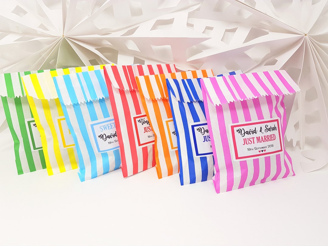 Personalised Wedding Favour Sweet Bags Sticker Birthday Candy Cart ...