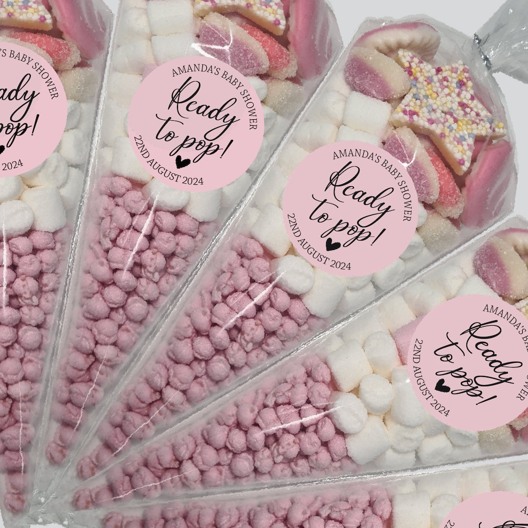 35 Personalised Baby Shower Stickers Thank You Popcorn Cone Stickers ...