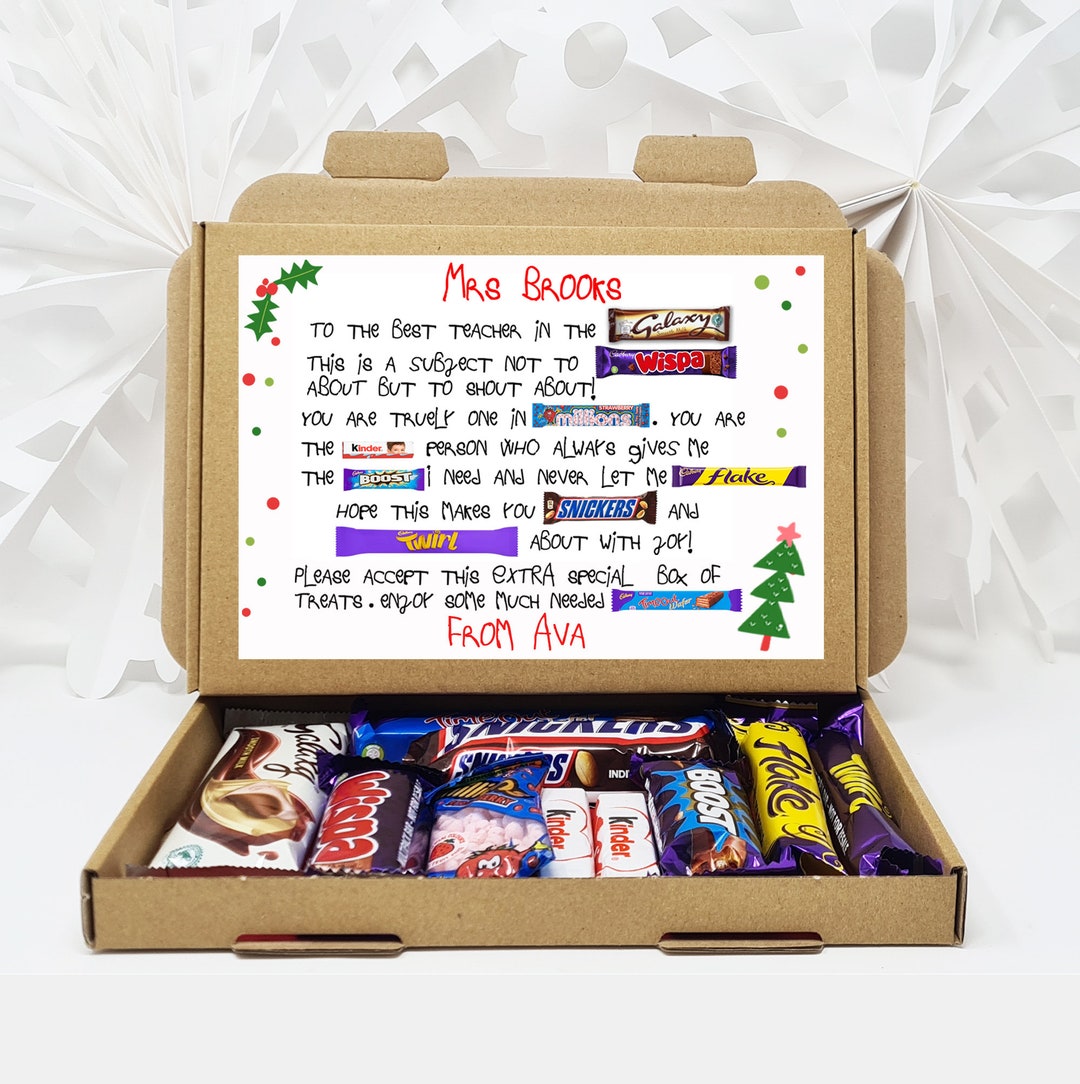 Personalised Teacher Poem Christmas Gift Poem Treat Box Hug in - Etsy