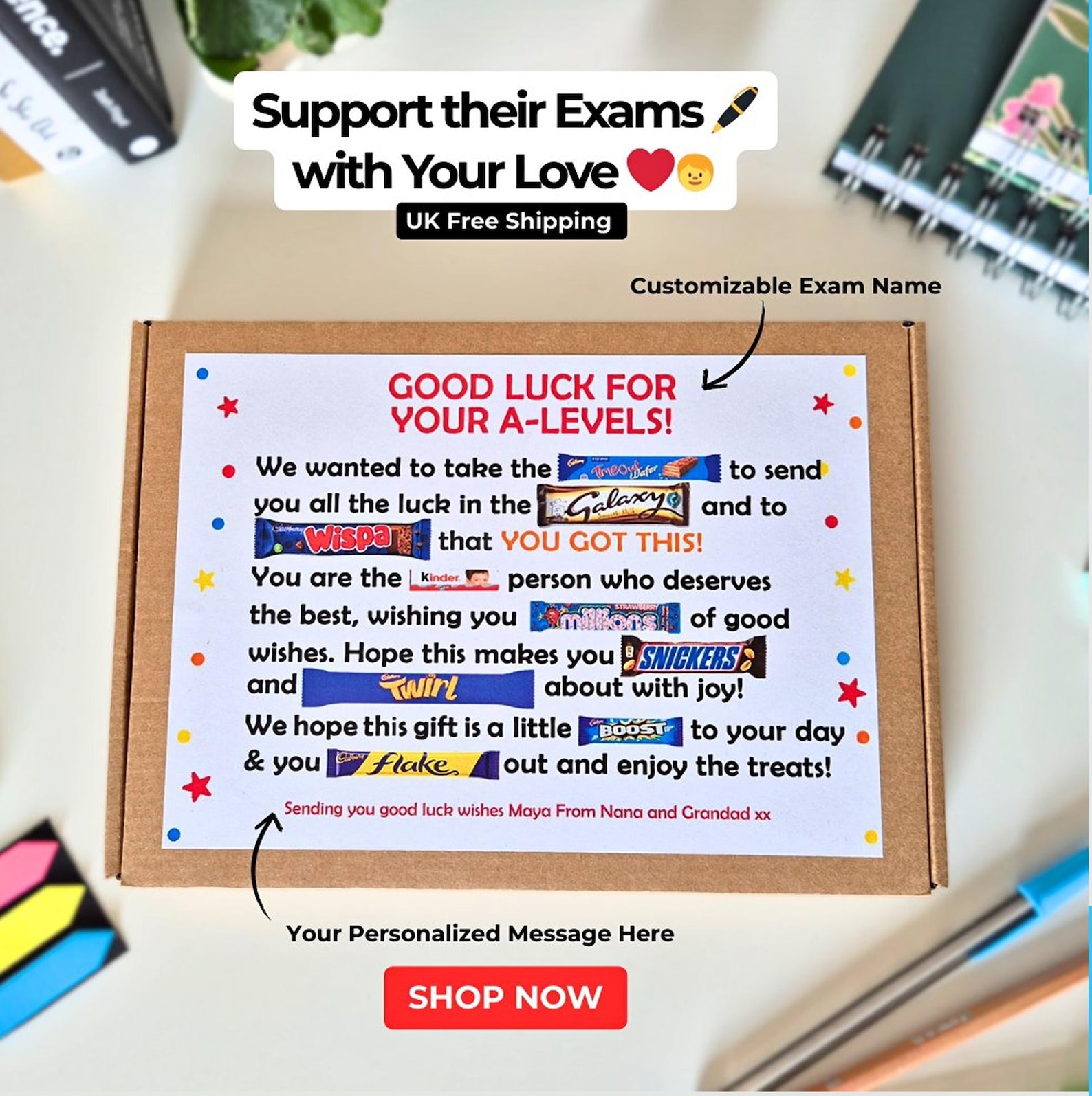Personalised Exam Good Luck Treat Box/ SATS/ GCSES/ 11+ A Levels Well ...