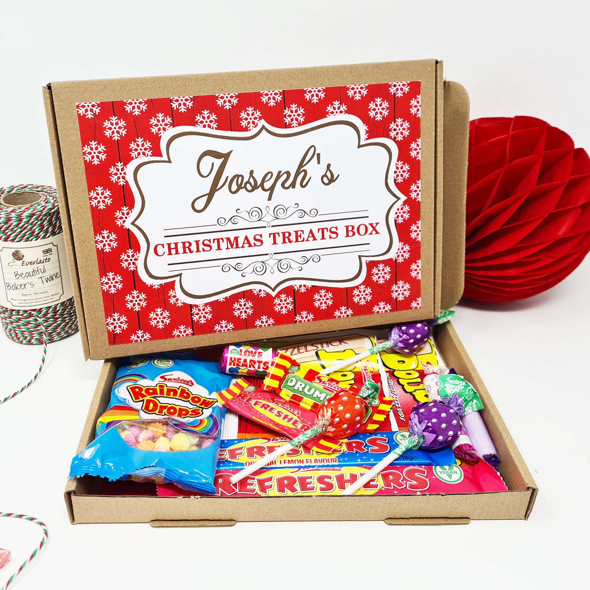 Personalised Christmas Treats Sweets Box Kids Gift Hamper Retro Vegan ...