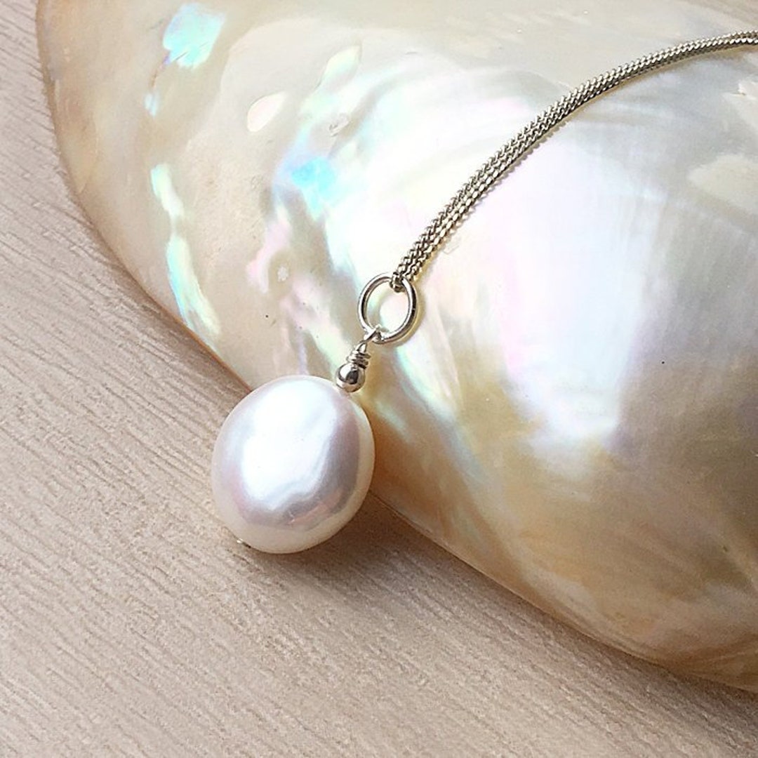 Solitaire Pearl Necklace, Freshwater Single Pearl Pendant, Dainty 15mm ...