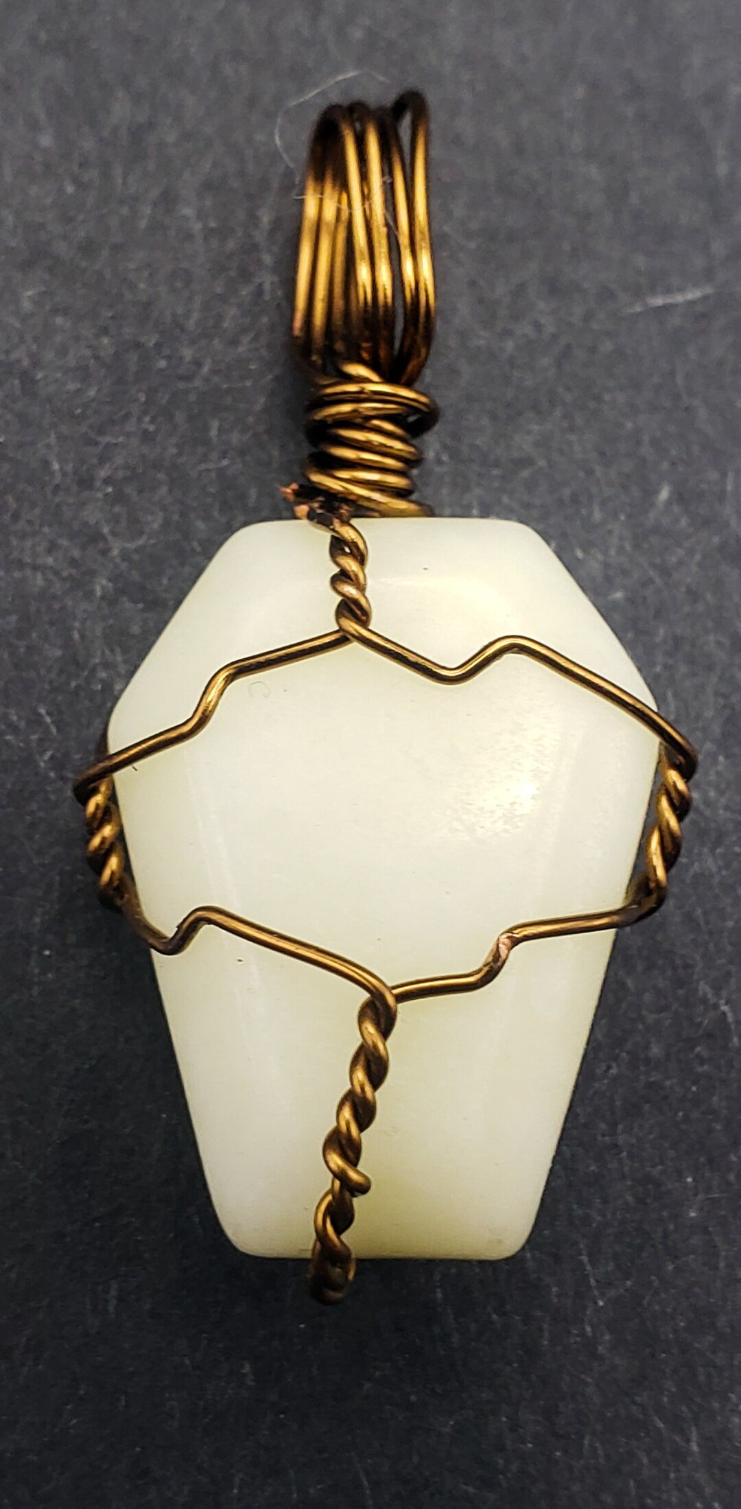 Bronze Wire Wrapped White Agate Coffin Shaped Stone Necklace - Etsy
