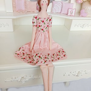 Doll in Apricot Dress, Tilda Doll, Ragdoll, Handmade Doll, Gift for Mom ...