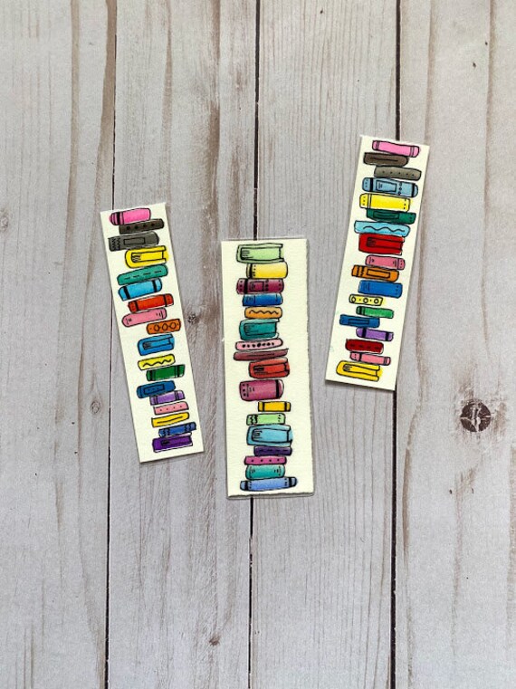 Watercolor Book Stack Bookmarks set 3 | Etsy