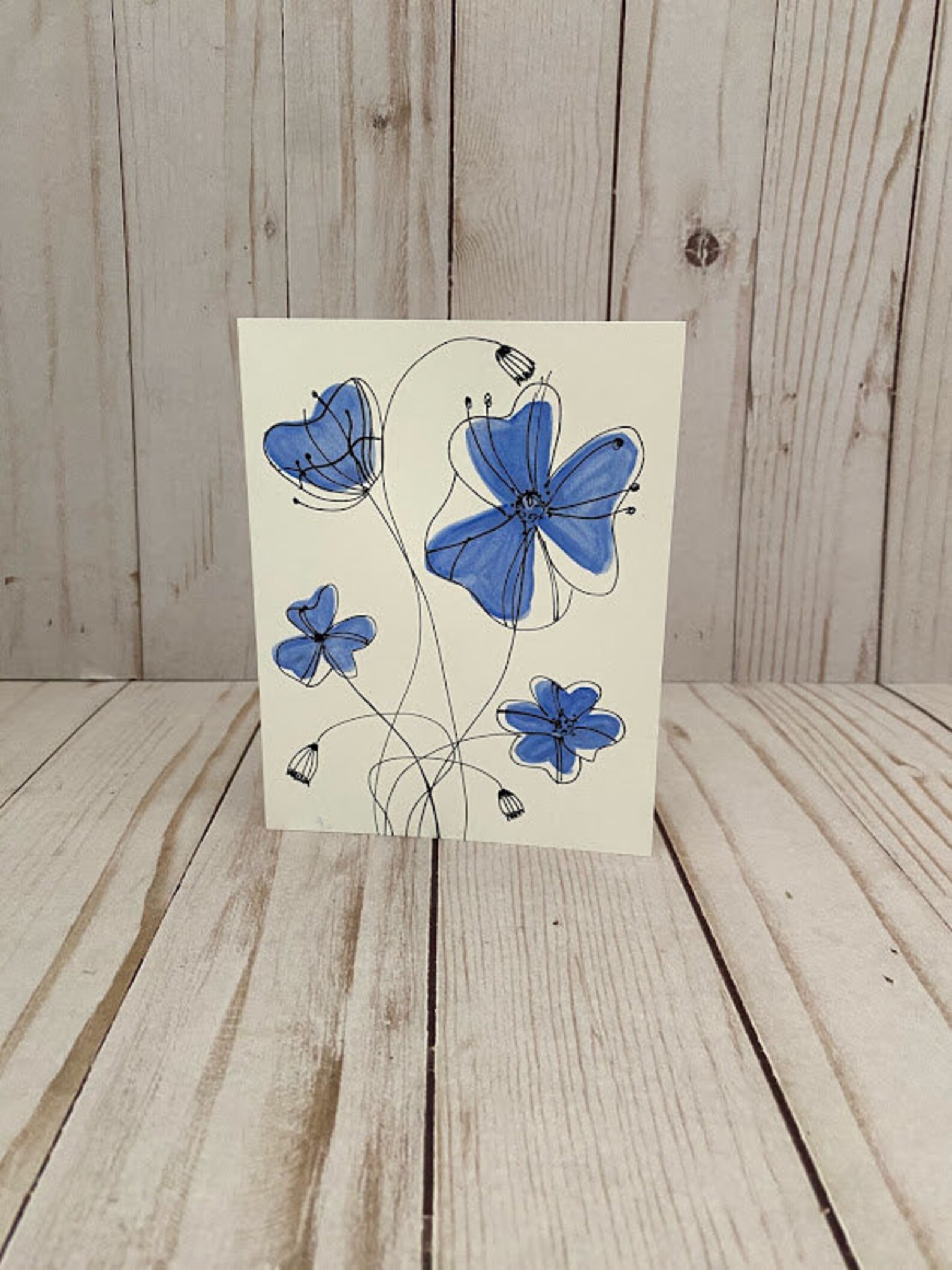 Dark Blue Floral Greeting Card - Etsy
