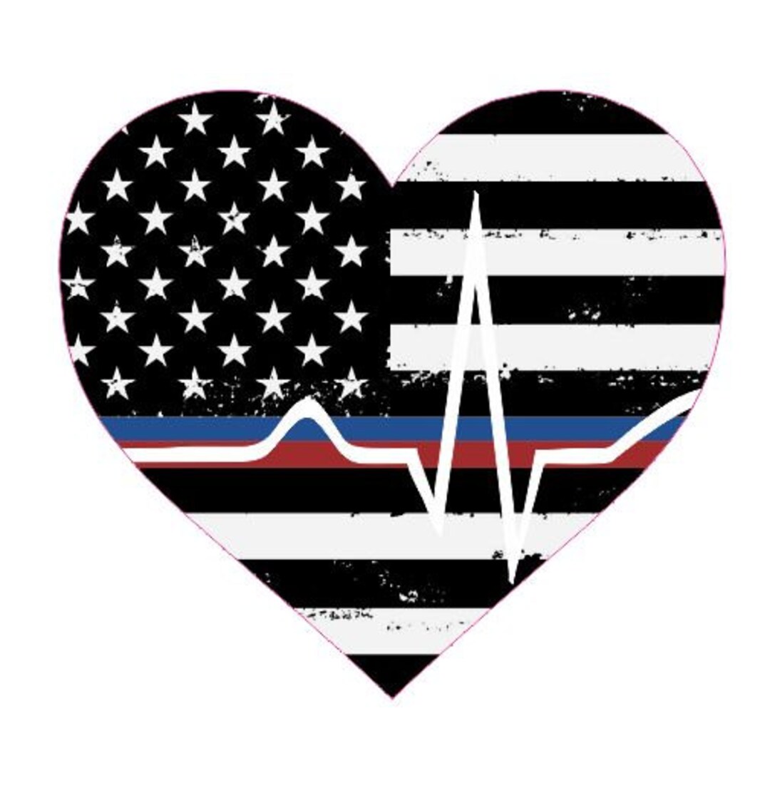 Red, White and Blue Stacked EMS Line Heart Shape Deal - Back the Blue ...