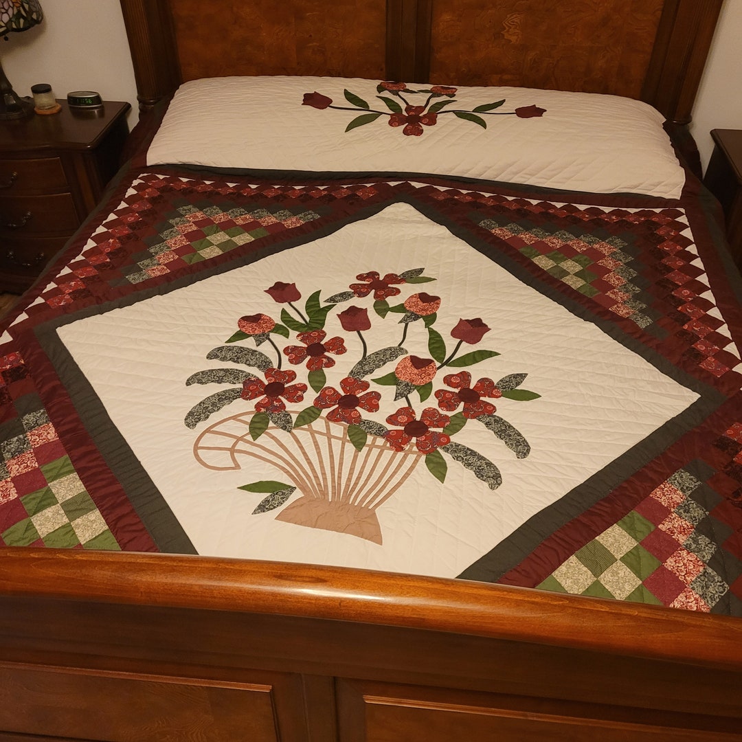 Amish Handmade Quilted Amish Basket Design King Cotton Comforter ...
