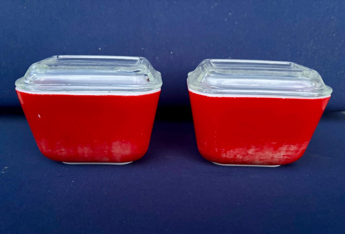 Pyrex Set, Vintage Fridgies Set, 8 Pieces, Rectangular Bowls With Glass ...