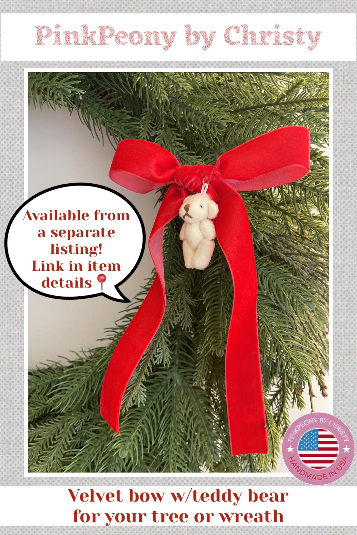 Set of 6 Velvet Christmas Tree Bow- Bright Red Velvet Bow for Christmas ...