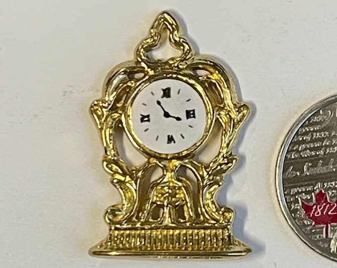 Miniature Mantle Clock 1:12 Dollhouse Gold Classis Style Clock - B052 ...