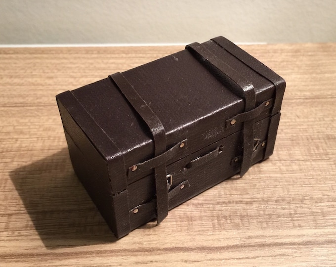 Dollhouse Leather Wraped Wooden Storage Box Miniature Bedroom Storage 1 ...