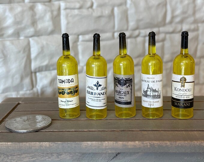 Dollhouse Miniature Assorted Wine Bottles Set of 5 , 1:6 Scale Wine ...