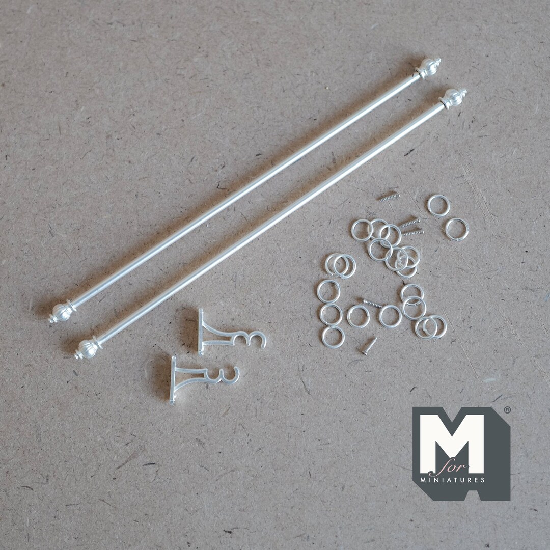 Dollhouse Double Curtain Rods and Rings 1:12 Scale Miniature Metal ...