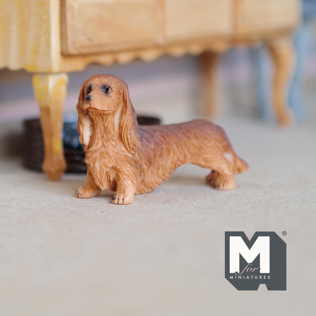 Miniature Standing Longhair Dachshund 1:12 Scale Weiner Dog 2-3/16 Inch ...