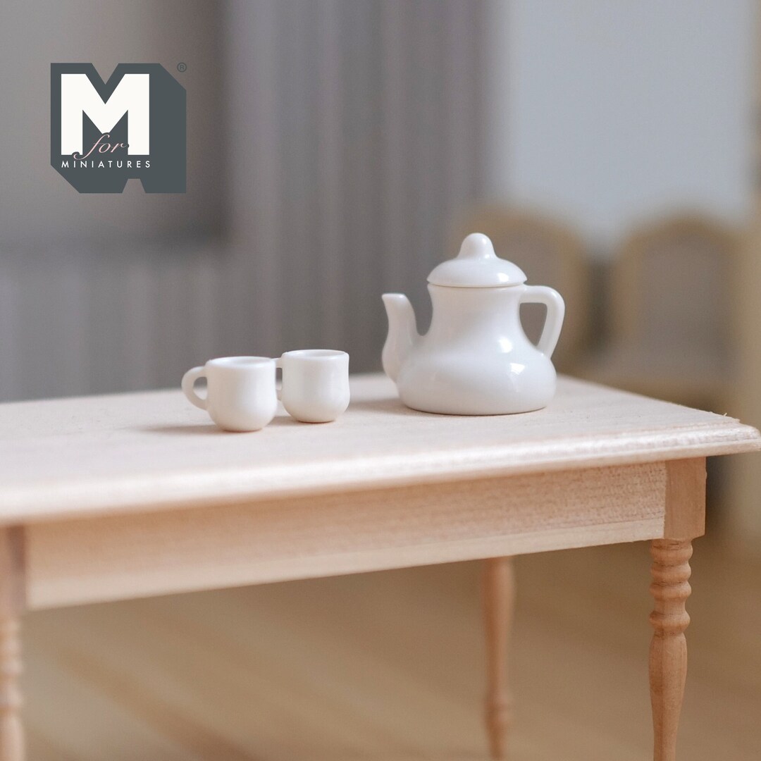 Miniature Teapot and Cups 1:12 Scale Set of 3 (white) (plastic) - B023 ...