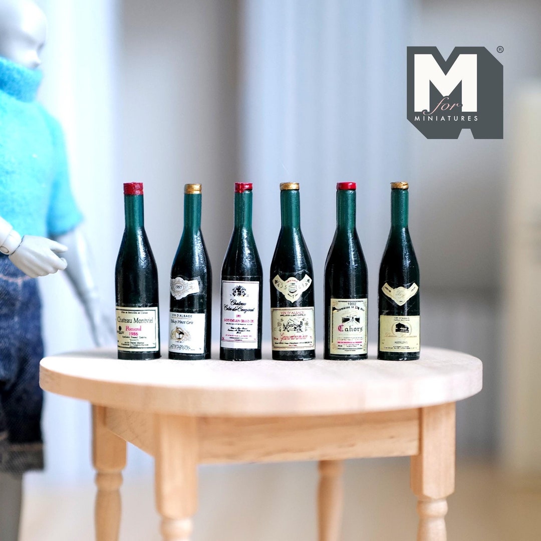 Miniature Red Wine Bottles 1:12 Scale Dollhouse Wine Bottles Set of 6 ...