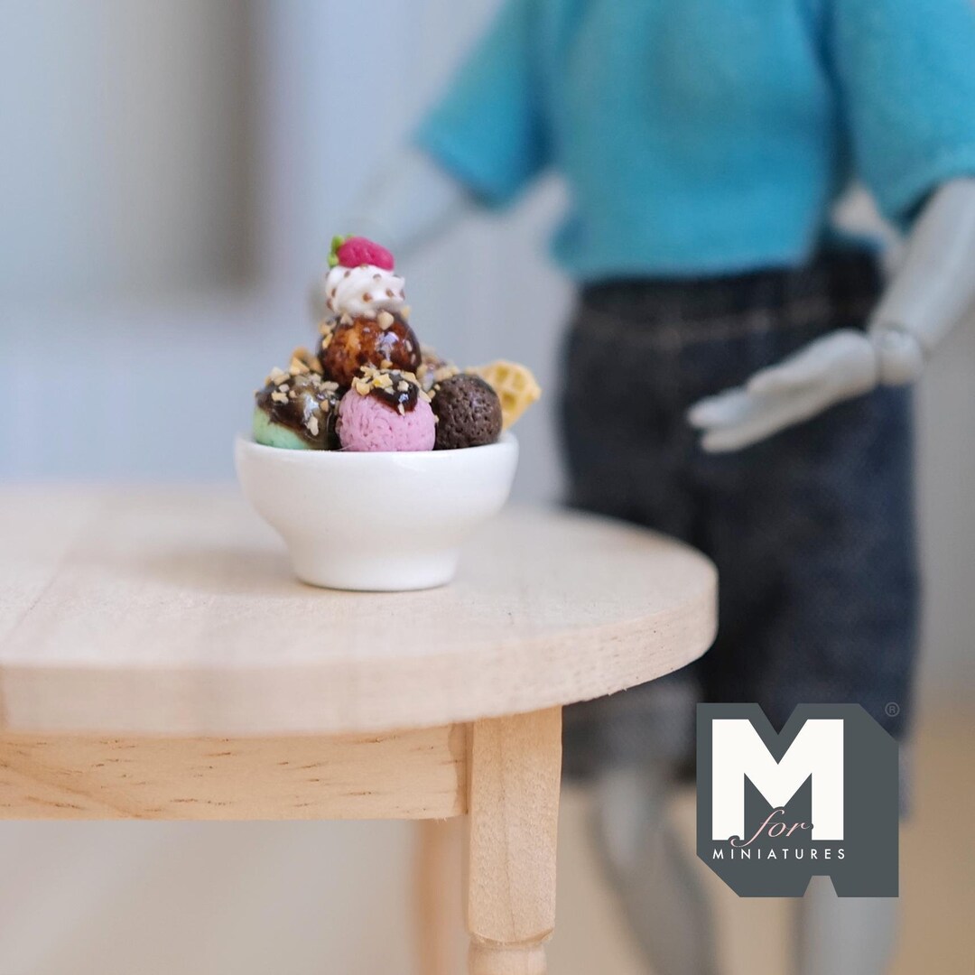 Miniature Chocolate Ice Cream Sundae on Ceramic Bowl 1:12 Scale ...