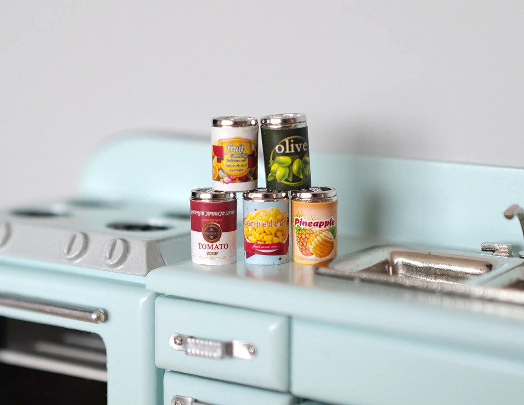 Dollhouse Miniature Fruit Tin Cans Set of 5 in 1:12 Scale Mini Fruit ...