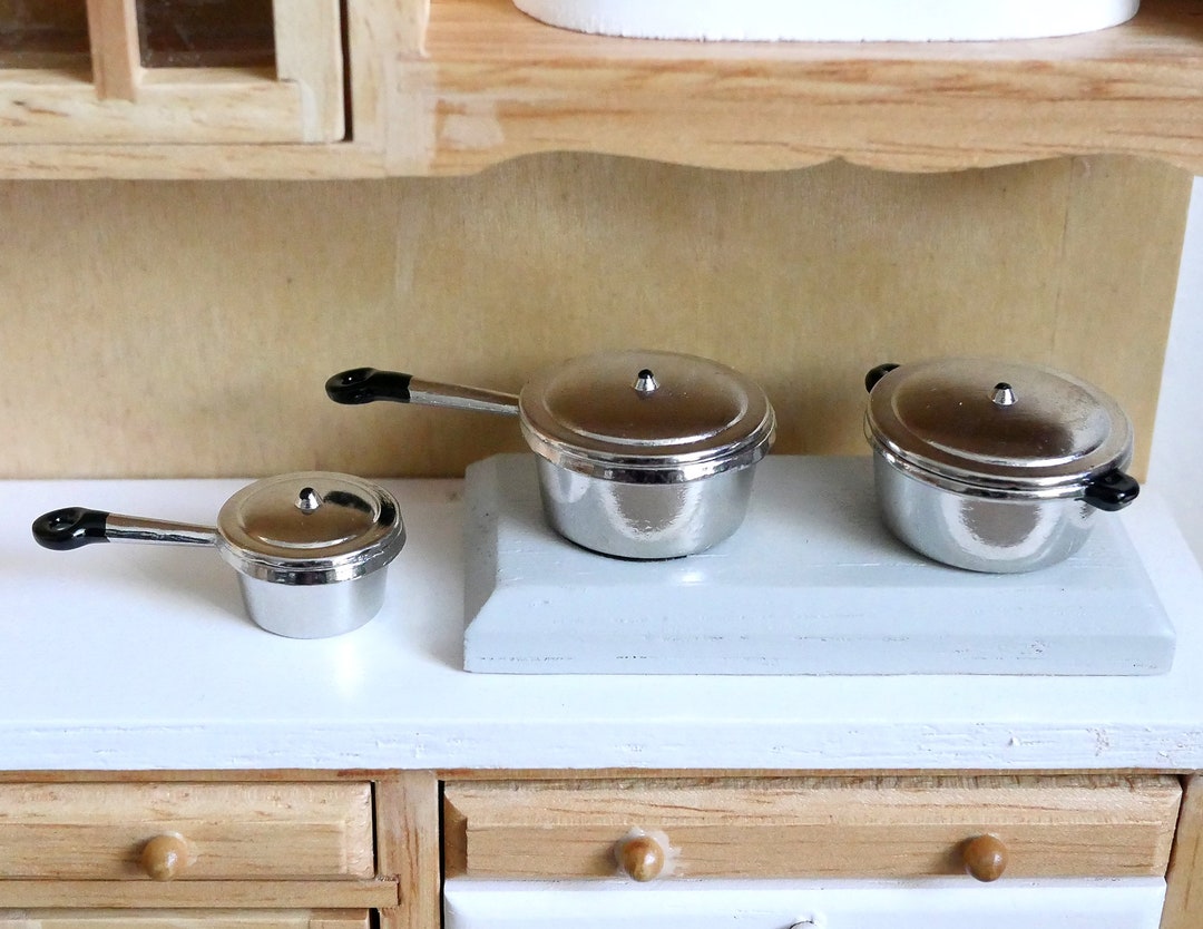 Dollhouse Cooking Pot Cookware Set Dolls House 3-piece 1 12 Miniature ...